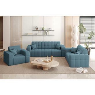 KAISER Couchgarnitur nimes - Sofagarnitur 3-2-1, breite Farbpalette, Stoff Portland Blau