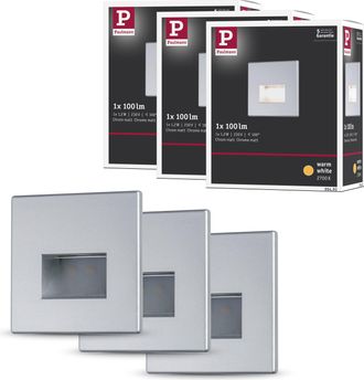 Paulmann 5222 Set LED Wandeinbauleuchte Edge 3er-Set eckig 80x5mm 3x1,2W 3x50lm 230V 2700K Chrom matt