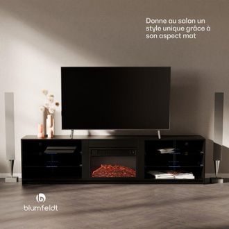 Blumfeldt Blumfeldt - Klarstein Meuble tv Bois avec Chemin&eacute;e Electrique Int&eacute;gr&eacute;e, Meuble Tele de 160 cm, Design Moderne avec led Multicolores, Meuble bas tv