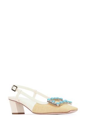 Roger Vivier Womens Bv Pietre Sandal Beige Leather Woven Straw