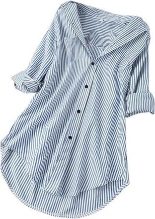 Generic Hauts pour femme - Chemisiers et chemises à manches longues boutonnés - Chemise décontractée rayée à revers avec poche - Tunique ample élégante pour l