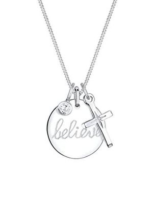 Elli Collier Femme Pendentif Gravure Believe Croix de Zircone - (925/1000) Argent