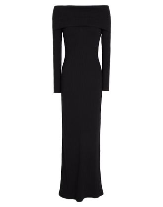 8 by YOOX RIBBED OFF-SHOULDER MAXI DRESS