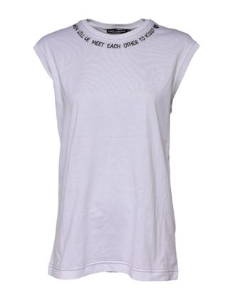 Dolce & Gabbana Womens White Cotton Sleeveless Printed Tank T-Shirt