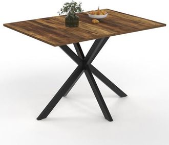 IDMarket Table à Manger Rectangle Alix 6 Personnes Pied araignée Noir et Plateau Bois foncé Hawkins 110 cm
