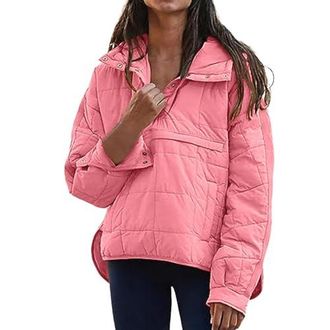 Generic 2026 Vestes pour femmes d&eacute;contract&eacute;es mode couleur unie pull &agrave; manches longues avec capuche ourlet rond veste, rose, XXL