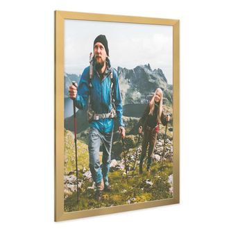 Photolini Bilderrahmen 50x70 Gold, Puzzle Rahmen 50x70 Holz MDF mit Acrylglas, Bilderrahmen 70x50 groß zum Aufhängen, Picture Frame Rahmen 70x50 mit Zubehör, Po