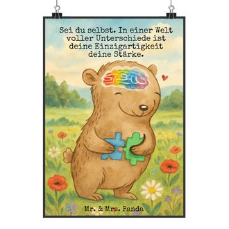 Mr. & Mrs. Panda Bild Bär Autismus Design DIN A4 - Geschenk, Wandbild, Wanddekoration, Poster, für Wand, Autismus-Spektrum-Störungen, wanddeko, Entwicklungsstörungen, 