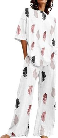 Generic Ensemble de sport 2 pi&egrave;ces en coton et lin assorti &agrave; manches mi-longues et pantalon large r&eacute;tro pour femme - Ensemble de surv&ecirc;tement en velours gris, 