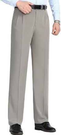 Generic Pantalon d&eacute;contract&eacute; daffaires &agrave; lavant plat en soie glac&eacute;e Pantalon de costume d&eacute;contract&eacute; confortable Pantalon extensible pour homme, Gris 1, 48