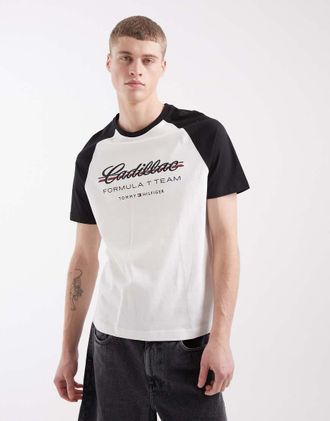 Tommy Hilfiger x Cadillac F1 - T-shirt &agrave; bordures contrastantes - Blanc et noir