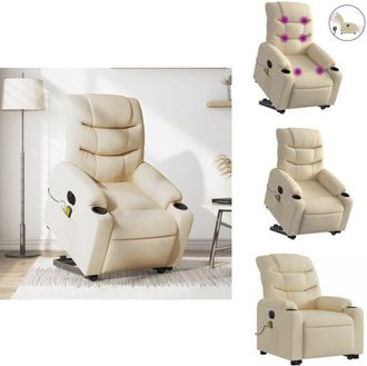 vidaXL Elektrischer Massagesessel mit Aufstehhilfe Creme Stoff - Elektrischer Massagesessel - Relaxsessel - Aufstehhilfe - Massagefunktionen - Ergonomisch