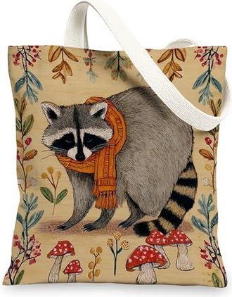 Generic Sac fourre-tout mignon en toile de raton laveur, respectueux de lenvironnement, sacs de courses réutilisables, sac à bandoulière léger inspiré de la n