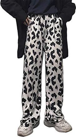 ORANDESIGNE Pantalon Imprimé Vache Femmes Style Coréen Pantalon Large Jambe Harajuku Pantalon été Vêtements Coréens Streetwear C Blanc XS