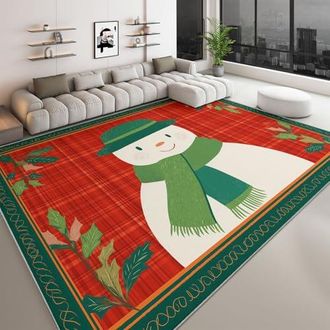 Generic Tapis pour Salon Antid&eacute;rapant 180 x 240 cm, Tapis Lavables &agrave; Poils Courts R&eacute;tro G&eacute;om&eacute;trie Feuilles Bonhomme De Neige pour Cuisine Salle &agrave; Manger Burea