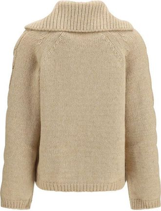 Moncler Alpaca Wool Blend Zip-Up Cardigan - Beige