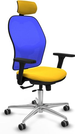 Piqueras y Crespo Ergonomischer Computerstuhl mit 3D-Armen, h&ouml;henverstellbare Lendenwirbelst&uuml;tze und h&ouml;henverstellbares Kopfteil, Blau/Gelb