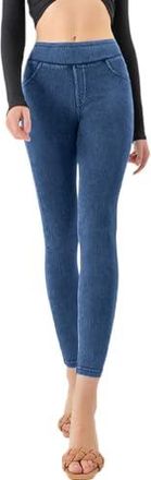 Onsoyours Jeggings Femme Leggings Taille Haute Denim Jeggings Pantalon de Sport Moulant Jeans Slim Extensible Legging Pantalon de Yoga A Bleu XXL