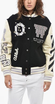 Off-white Bomberjacke aus Wolle mit Patch und Logokn&ouml;pfen Off-White