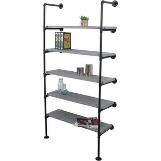 Hhg Standregal HHG 451, Wohnregal B&uuml;cherregal Ablageregal, Industriedesign Holz Metall, 165x80x28cm grau