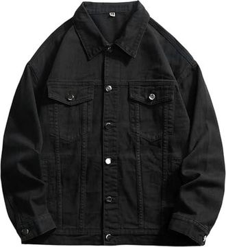 Generic Veste en jean d&eacute;contract&eacute;e pour homme, manteau en denim l&eacute;ger m&eacute;lange de coton, veste trucker grande taille, v&ecirc;tements dext&eacute;rieur, streetwear, noir, X