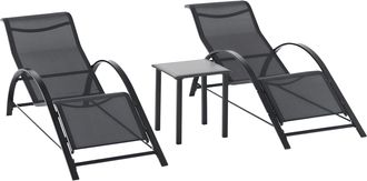 OUTSUNNY Gartenliege Set Metall Mesh 3-TLG. Sonnenliege mit Teetisch Gartengarnitur mit 2 Sonnenliegen, 1 Beistelltisch Gartensitzgruppe für Garten, Balkon 59B