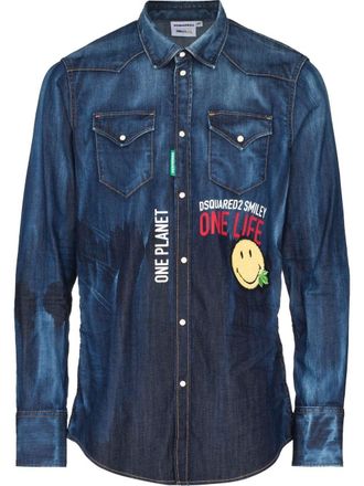 Dsquared2 chemise en jean &agrave; logo imprim&eacute; - 470 NAVY BLUE