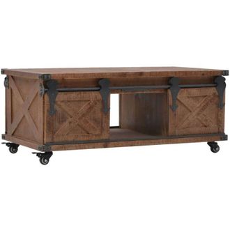 vidaXL Vidaxl - Table basse fixe en bois de sapin massif 91x51x38 cm marron - 3 compartiments - 4 roulettes flexibles pour d&eacute;placement facile