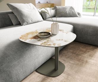 DELIFE Couchtisch Edge Boot 60x60 cm Keramik Minas Melange Eleny Metall Effektfinish Titan, Couchtische
