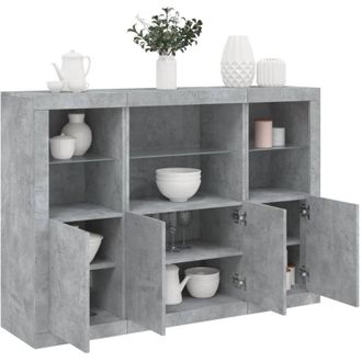 vidaXL Sideboards mit LED-Leuchten 3 Stk. Betongrau Holzwerkstoff - Vidaxl