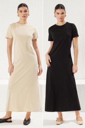 Trendyol Modest Damen Schwarz Einfarbig Maxi Kurz Casual A-Linie Modest Kleider