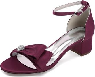 Generic Femmes Mari&eacute;e Chunky Heels Sandales Chaussures Satin&eacute;e Bout Ouvert Talons Bas Dress F&ecirc;te Mariage Soir&eacute;e Chaussures 4.5Cm,Burgundy,42 EU