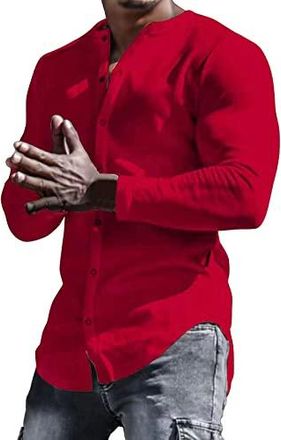 Generic Chemise boutonn&eacute;e &agrave; manches longues pour homme, chemise d&eacute;contract&eacute;e &agrave; manches longues pour homme, coupe normale, chemise extensible douce essentielle