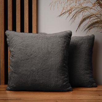 MG Design 2er Set Kissenbez&uuml;ge 40 x 40 cm in Grau - mit Rei&szlig;verschluss, langfloriges Kunstfell, extra weich & Cosy, pflegeleicht