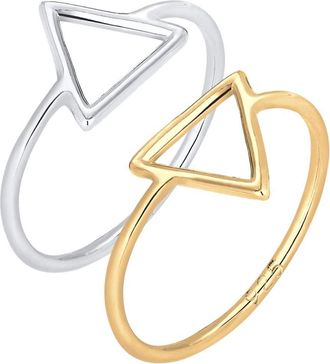Elli Ring Damen Set Dreieck Geo Bi-Color in 925 Sterling Silber