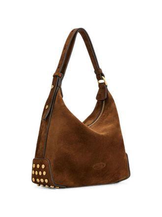 Tod's Metal-Studded Suede Shoulder Bag - Brown