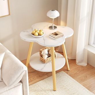 Generic Beistelltisch Rund 2-Stufiger Kleiner Tisch Mit Aufbewahrung Bett Holz Couchtisch Weiß Kaffeetisch Sofatisch Nachttisch Side Table for Wohnzimmer Schl