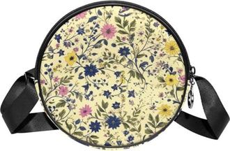 Generic Sac &agrave; bandouli&egrave;re rond pour femme, motif fleurs color&eacute;es, petit sac &agrave; bandouli&egrave;re avec fermeture &eacute;clair, bretelles r&eacute;glables, sac &agrave; main rond d&eacute;contra