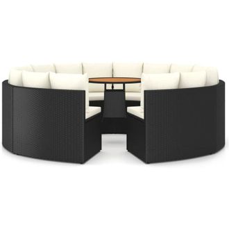 vidaXL Salon de jardin 9 pcs avec coussins R&eacute;sine tress&eacute;e Noir