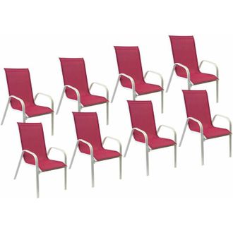 Happy Garden Lot de 8 chaises MARBELLA en textil&egrave;ne rose - aluminium blanc