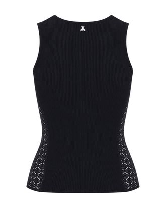 Patrizia Pepe Lace-Trimmed Ribbed Knit Tank Top - Black