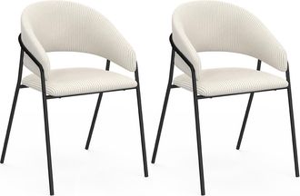 IDMarket 2er-Set Esszimmerst&uuml;hle Vini aus beigem Cord und schwarzen Metallbeinen