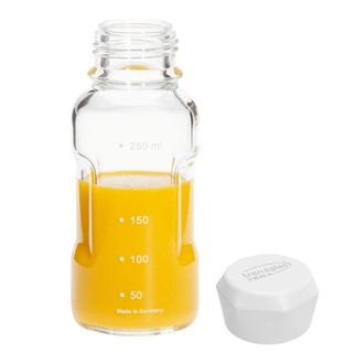 Trendglas Jena Glasflasche/Trinkflasche to go aus Borosilikatglas mit Skala - wei&szlig;er Verschluss, 250 ml