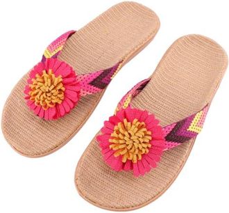 Valiclud Sandales Tongs Couple Antid&eacute;rapantes Style Floral Jaune et Rose Confortables pour Plage et Maison L&eacute;g&egrave;res et Faciles &agrave; Enfiler