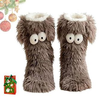 Generic Muffle Friends Chaussettes dhiver chaudes et antid&eacute;rapantes avec de grands yeux mignons en polaire &eacute;paisse, gris, Taille unique