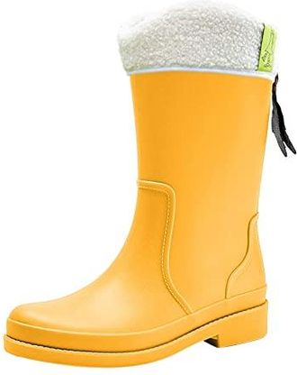 Generic Bottes en caoutchouc mi-mollet pour femme, bottes de pluie et bottes de jardin, imperm&eacute;ables et antid&eacute;rapantes pour la marche en plein air, jaune, 37.