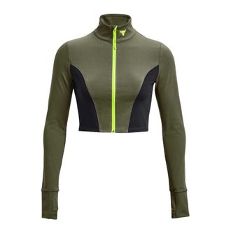 Under Armour Project Rock Jacke f&uuml;r Damen, kurz geschnitten, Fitnessstudio (Gr&uuml;n/Schwarz)