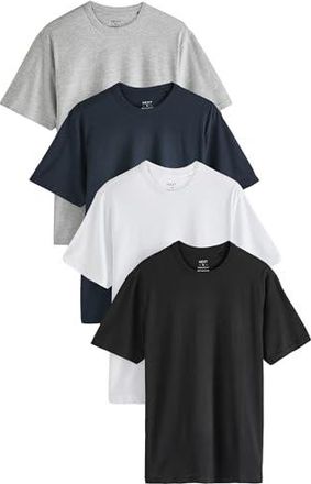 Next Next Homme T-Shirt Ras du Cou Basique, Lot de 4 Noir/Blanc/Marine/Gris Marl XXL