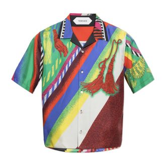 Versace Homme, Chemises, Multicolore, Taille: 4XL Chemise en soie avec imprim&eacute; Formula 6