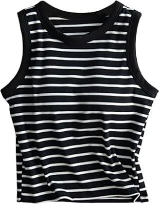 Generic D&eacute;bardeur court de sport pour femme - &Agrave; rayures - Sans manches - Col rond - D&eacute;contract&eacute; - Pour la course &agrave; pied - Printemps athl&eacute;tique - Pour sortir -
